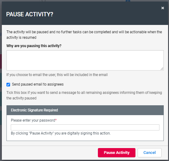 LP3: Manage Activity (Cancel / Pause / Resume) – e-flow